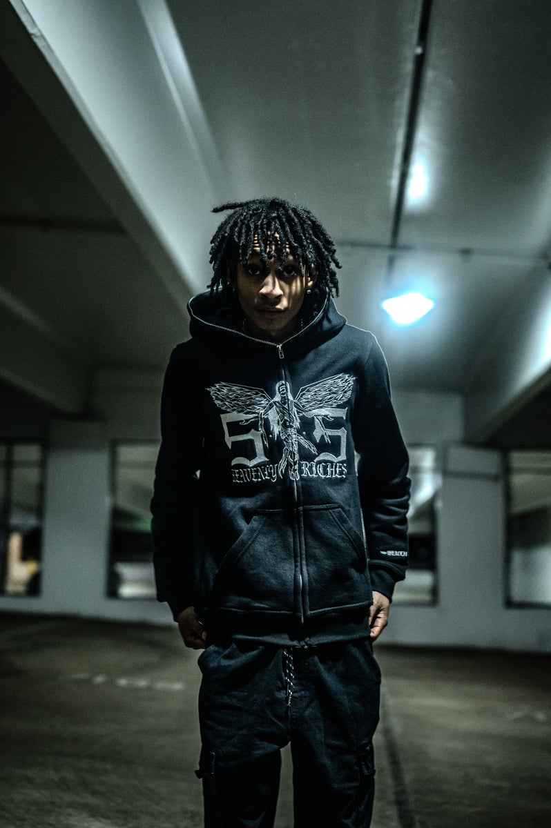 Black "Heavenly Riches" Embroidered Full-Zip – richlifeclothing