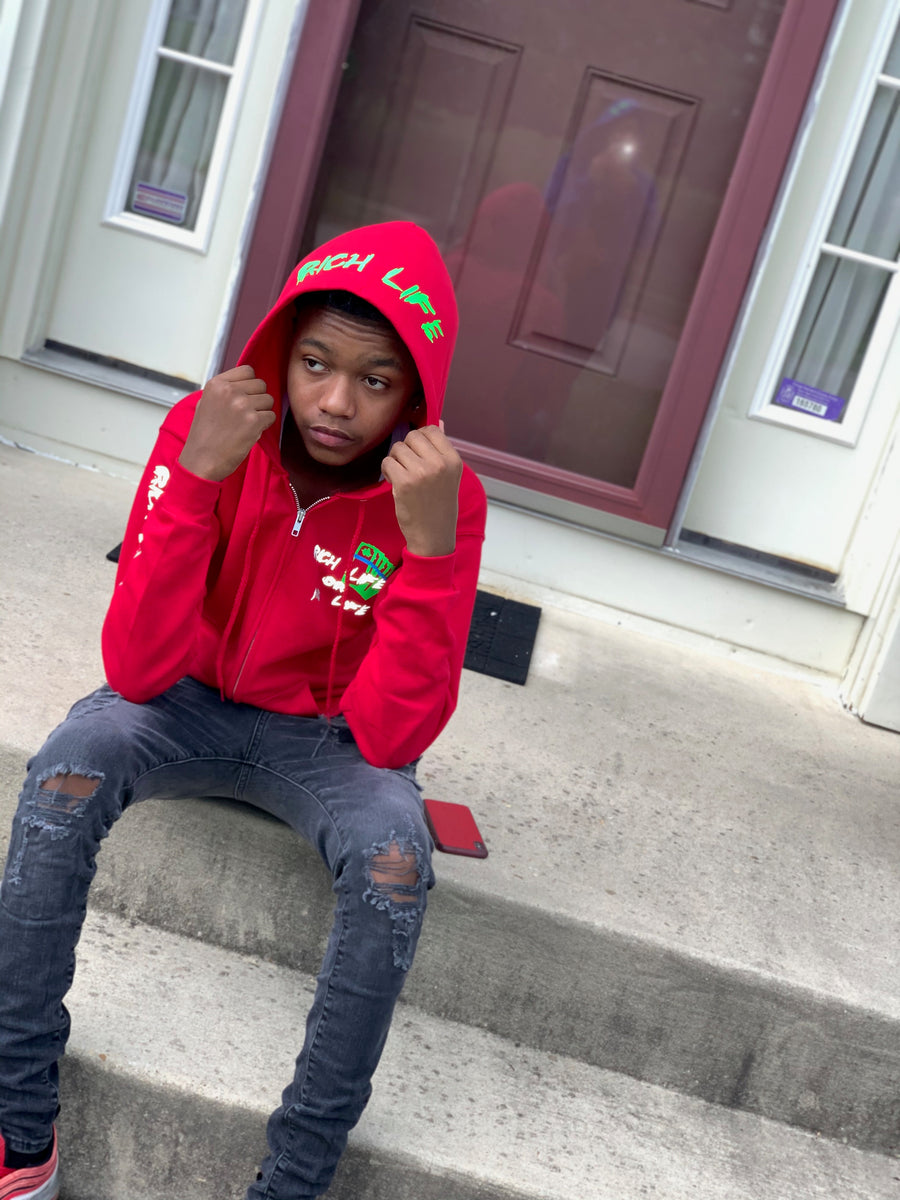 Red "Rich Life" Zip-Up Hoodie – richlifeclothing